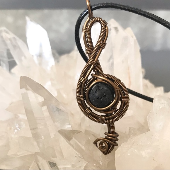 Jewelry | Treble Clef Pendant Necklace With Lava Stone | Poshmark